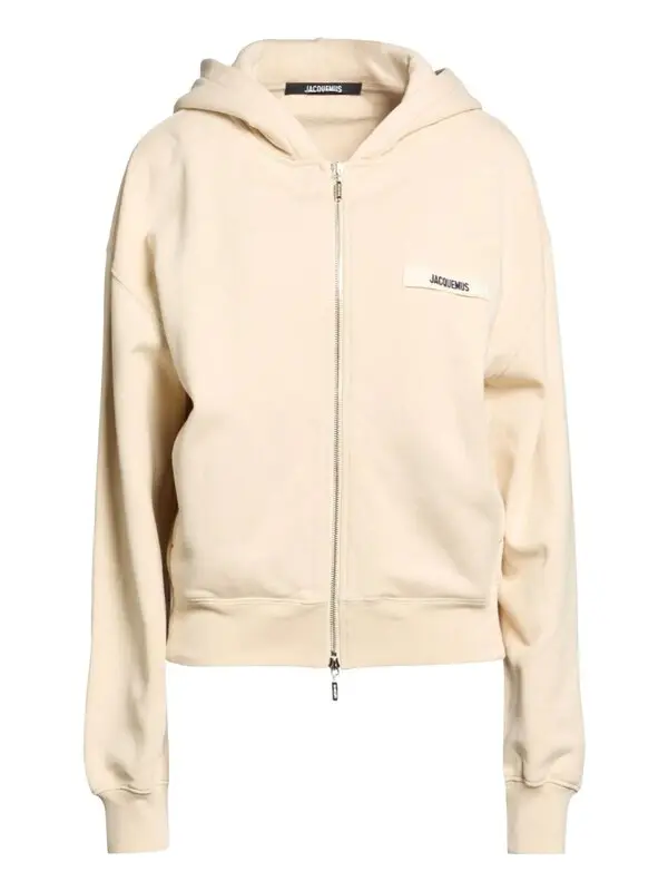Jacquemus Zip-up Hoodie With Logo Detail - Beige