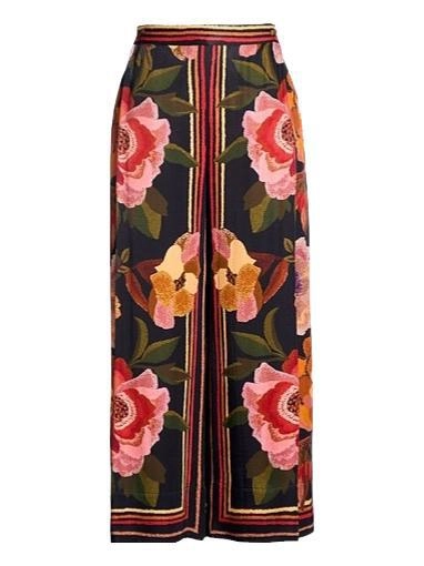 Farm Rio Floral Print Satin Wide-leg Trousers - Black