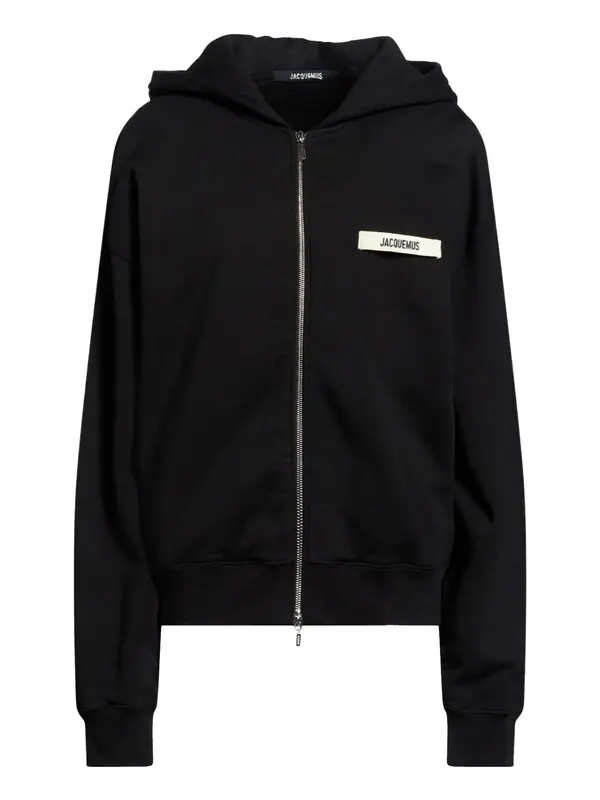 Jacquemus Zip-up Hooded Jacket With Logo Detail - Black