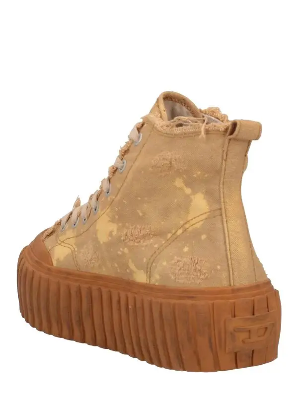 DIESEL® Two-tone Canvas High-top Sneakers With Round Toe - Beige