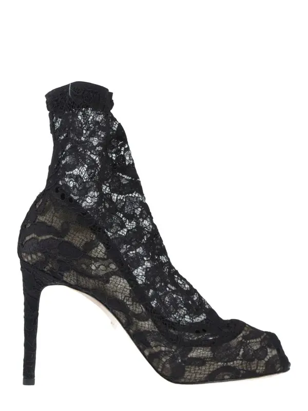 Dolce & Gabbana Lace Print Stiletto Heel Ankle Boots - Black