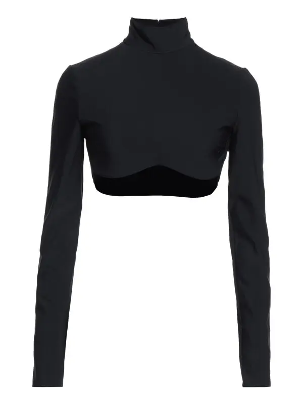 Burberry Long Sleeve High Neck Cropped Top - Black