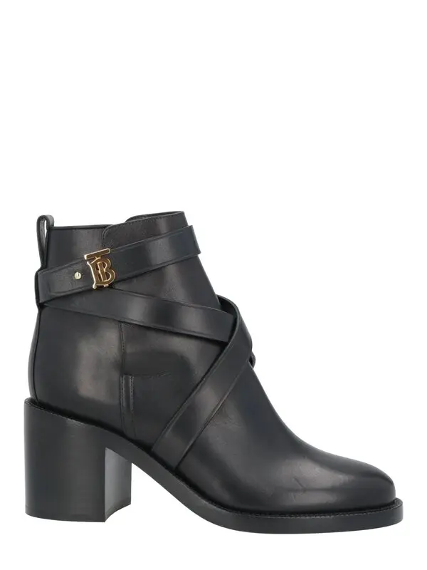 Burberry Leather Ankle Boots With Thick Heel And Zipper Detail - Black