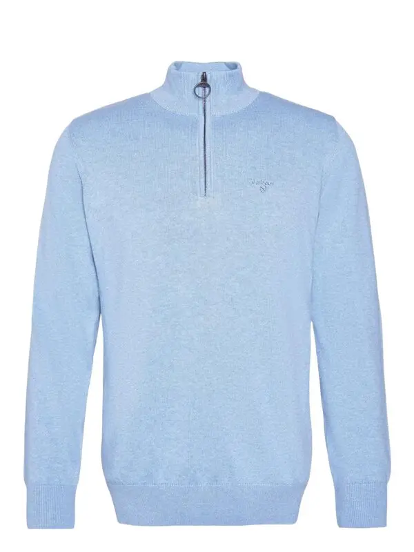 Barbour Half-zip Jumper With Embroidered Logo And Check Trim - Blue