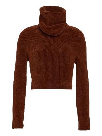 Jacquemus Knitted High Neck Long Sleeve Cropped Sweater - Brown