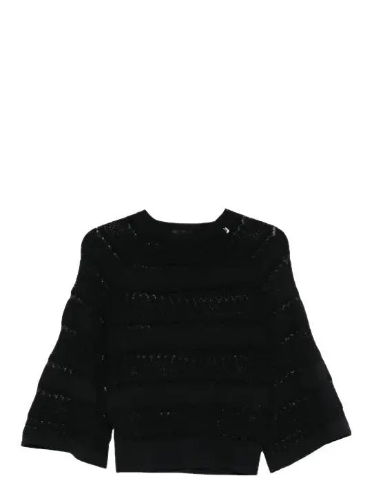 Liu Jo Crocheted Knit Round Neck Short Sleeve Top - Black