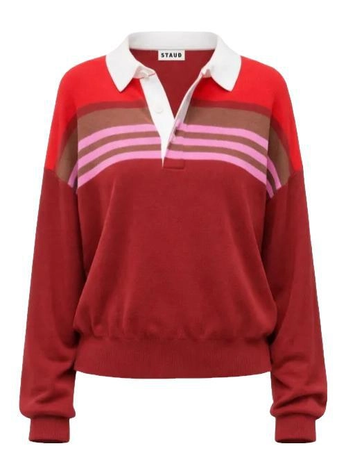 Staud Sail Striped Polo Shirt - Red
