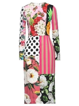Dolce & Gabbana Fitted Patchwork Dress - Pink