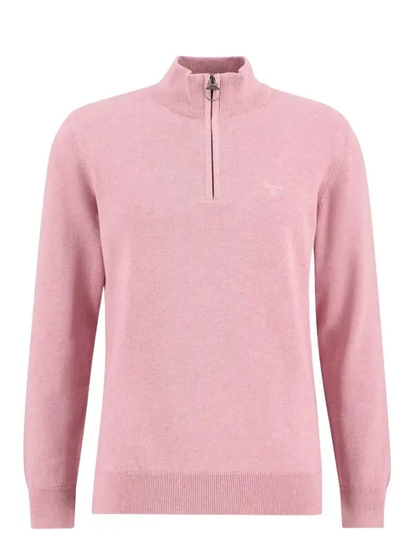 Barbour Half-zip Jumper With Embroidered Logo And Check Trim - Pink