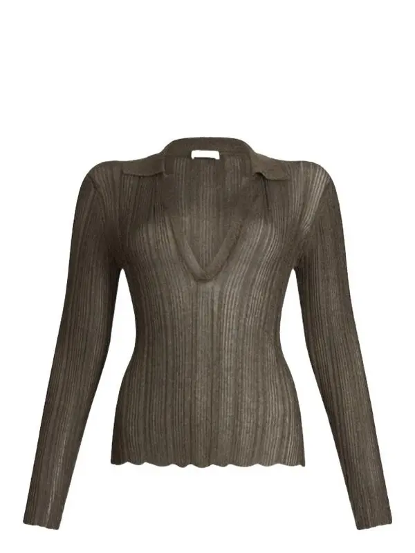 Liu Jo Lurex Ribbed V-neck Sweater - Moss