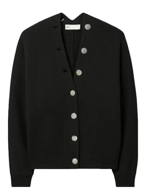 Tory Burch Merino Wool Button Cardigan - Black