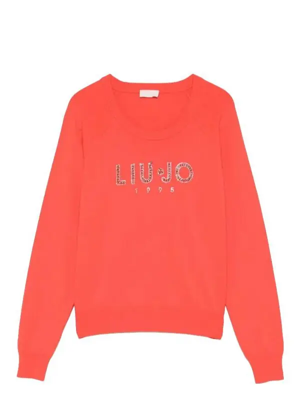 Liu Jo Ribbed Logo Rhinestone Top - Orange