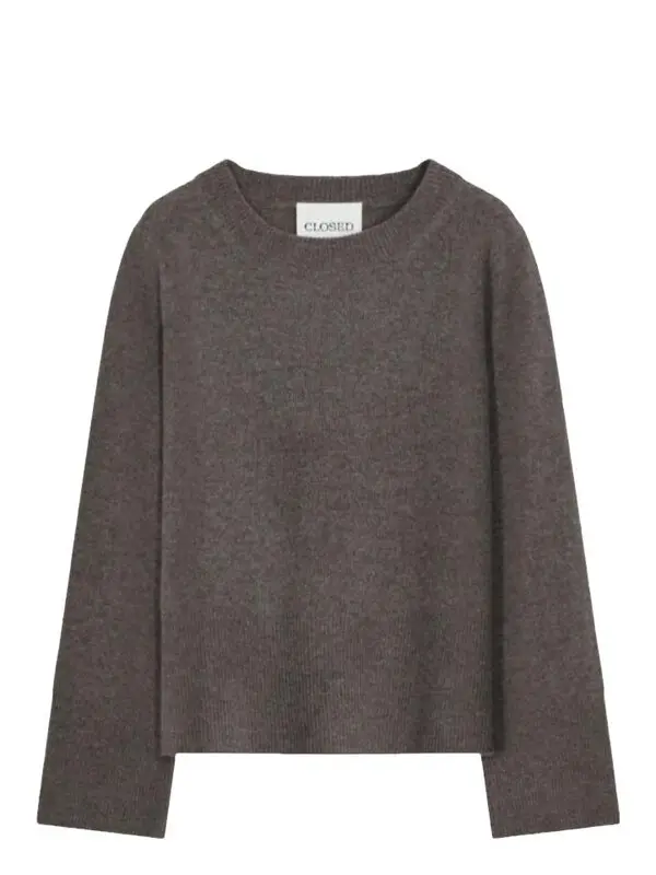 Closed Crew Neck Long Sleeve Sweater - Brown