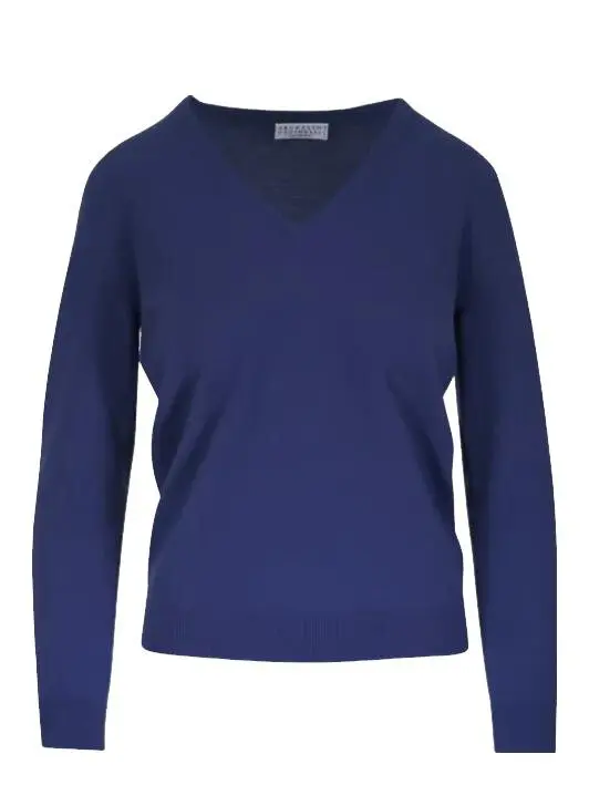Brunello Cucinelli Long Sleeve V-neck T-shirt - Blue