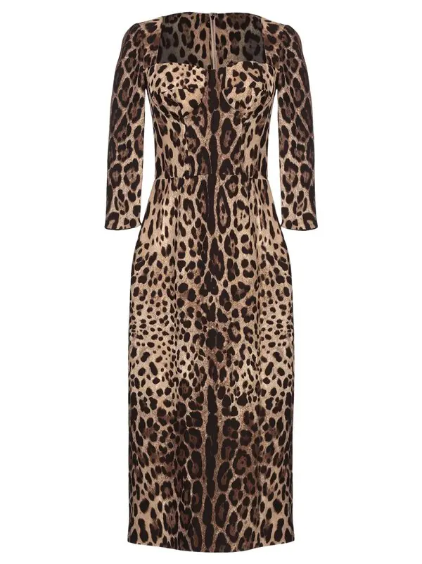 Dolce & Gabbana Leopard-print Crepe Sheath Dress - Khaki
