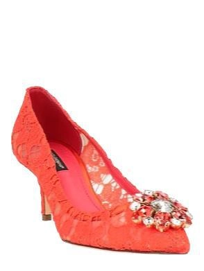 Dolce & Gabbana Lace Embellished Pointed Toe Stiletto Heels - Red