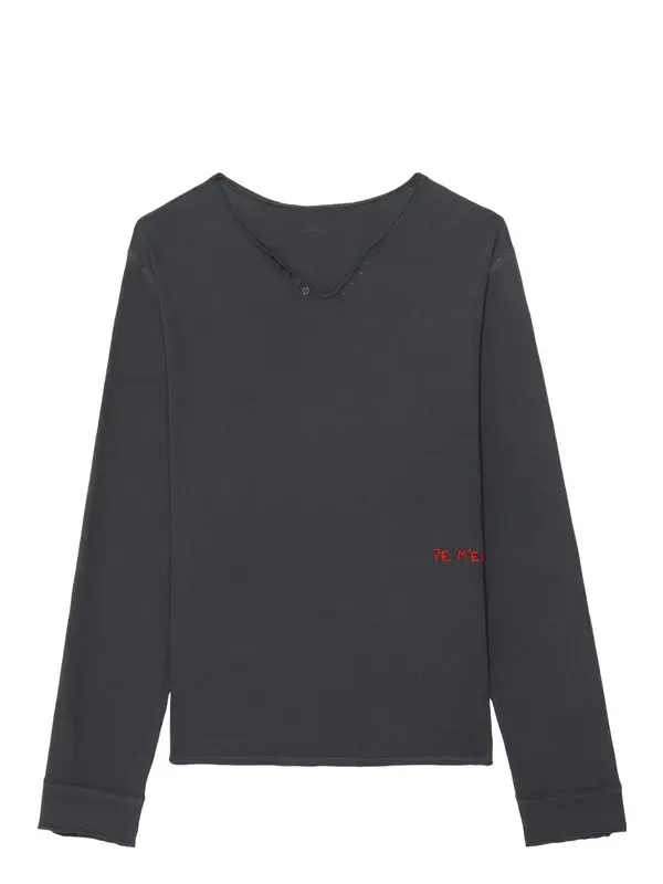 Zadig&Voltaire Monsatir Henley Button-detail Long-sleeve T-shirt - Carbone