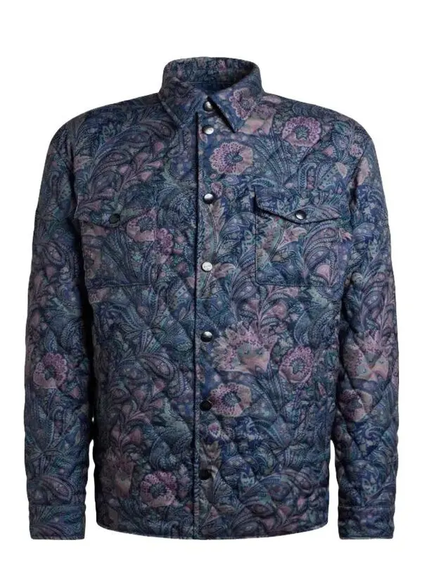 Etro Quilted Overshirt With Floral Paisley Motif - Blue