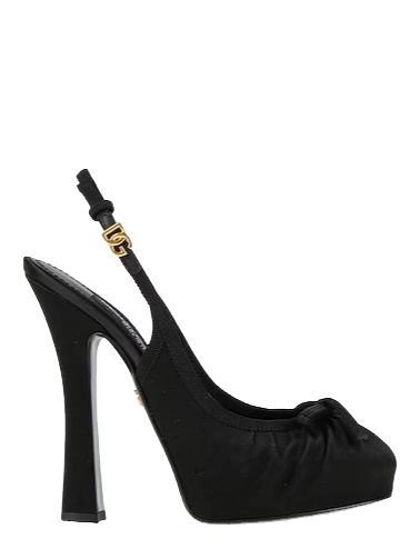 Dolce & Gabbana Satin Bow Embellished Slingback High Heels - Black