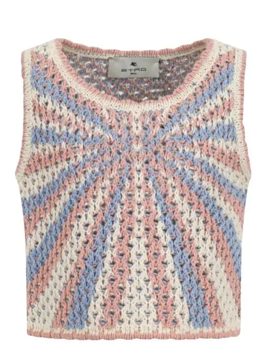 Etro Crocheted Cotton Top With Ray Motif - Gray