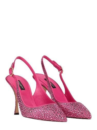 Dolce & Gabbana Embellished Satin Pointed Toe Slingbacks - Pink