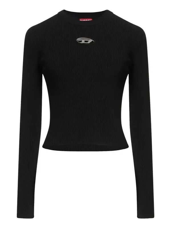 DIESEL® Ribbed Long Sleeve Top With Logo Detail - Black