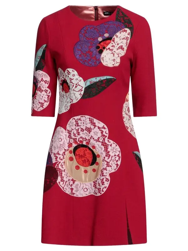 Dolce & Gabbana Floral-print Crepe Lace Dress - Red