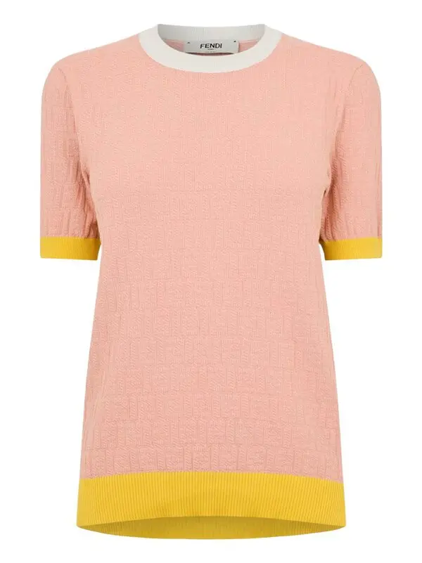 Fendi Knit Pullover Top With Textured Ff Motif - Nude
