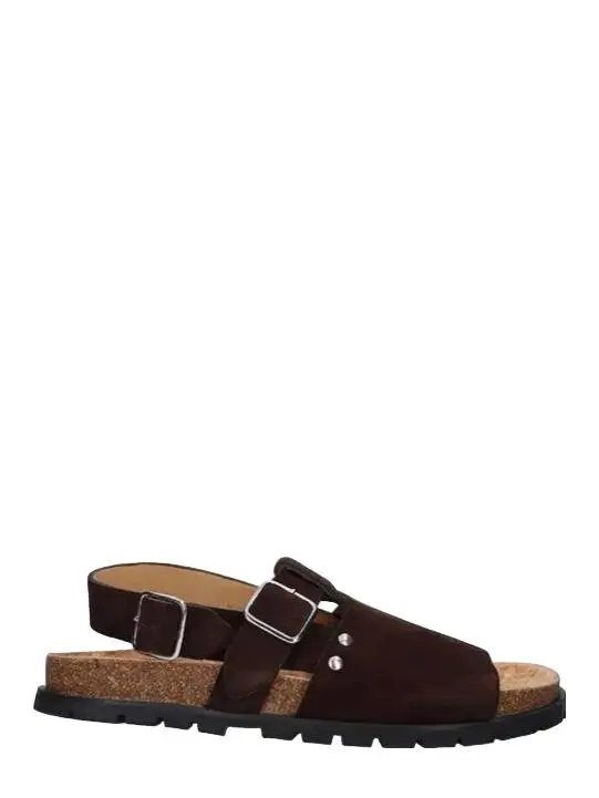 A.p.c. Suede Flat Sandals With Buckle Detail And Cork Sole - Black