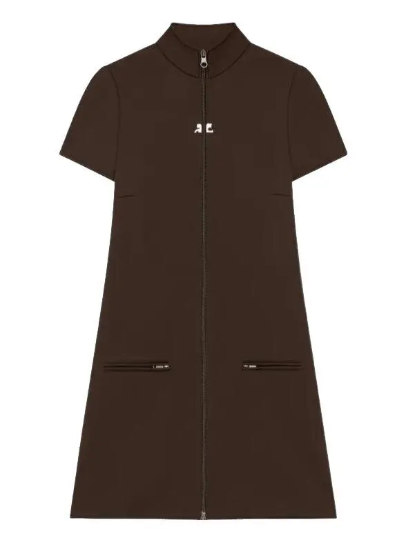 COURREGES Zip-up Turtleneck Short-sleeved Mini Dress - Black