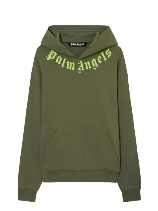 Palm Angels Neck Logo Hoodie - Green