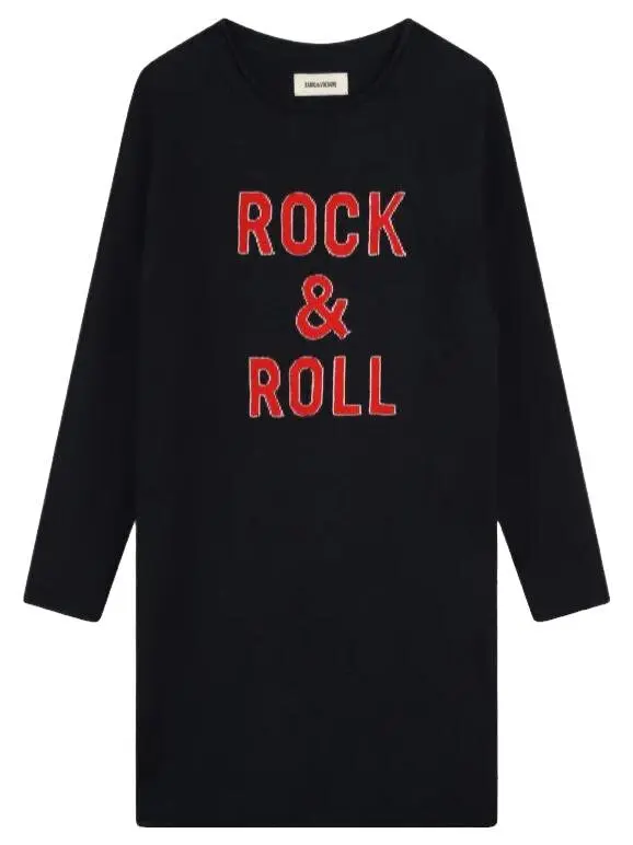 Zadig&Voltaire Long Sleeve Tricot Dress With Logo Embroidery - Black