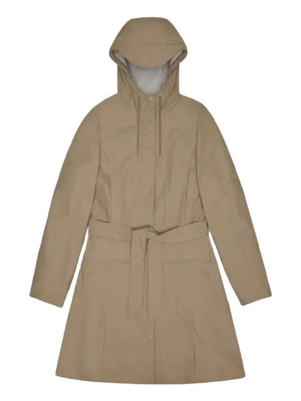 Rains Zipper Hooded Raincoat With Belt - Brown