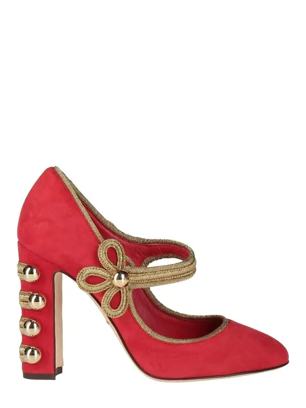 Dolce & Gabbana Embellished Suede Mary Jane Block Heel Pumps - Red