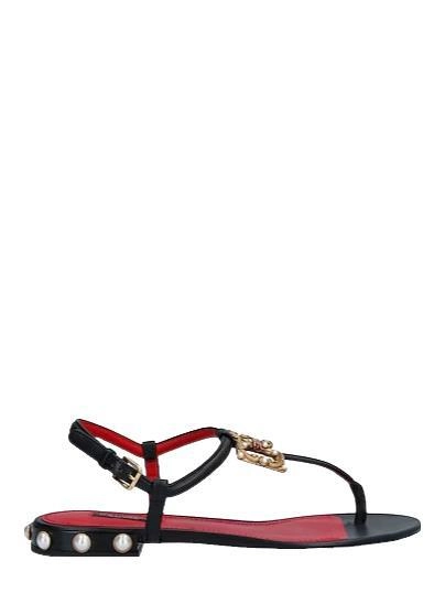 Dolce & Gabbana Embellished Slingback Thong Sandals - Black
