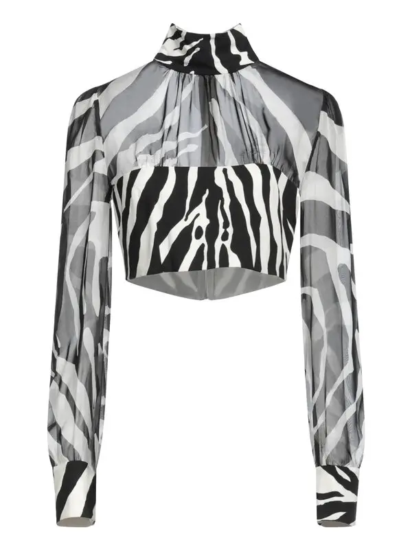Dolce & Gabbana Zebra-print Cropped Turtleneck Top - Black