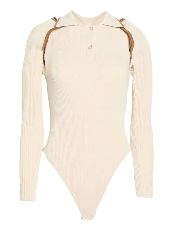 Jacquemus Ribbed Knit Bodysuit With Detachable Sleeves - Beige