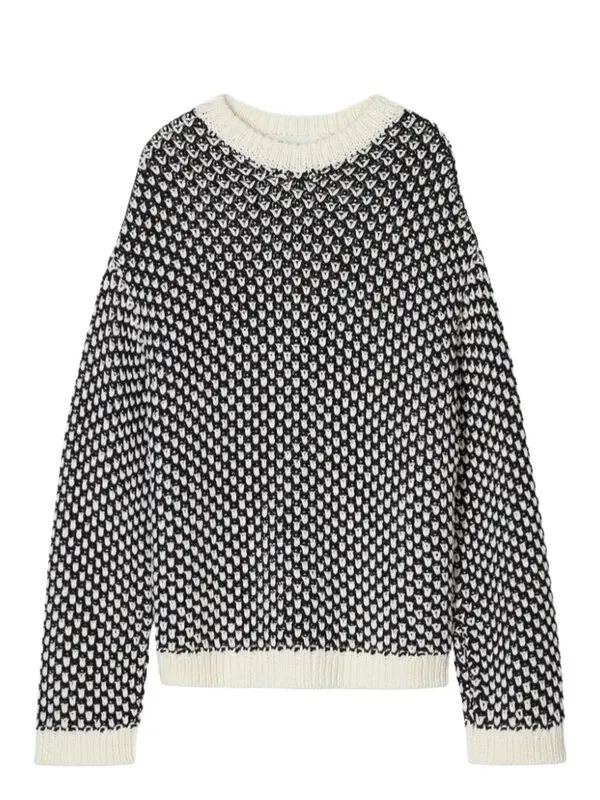 Closed Crew-neck Patterned Sweater - Ivory