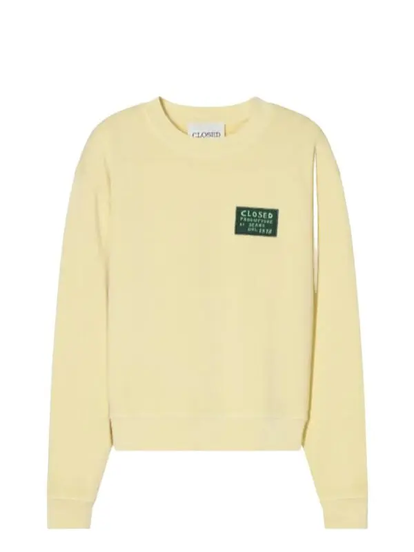 Closed Crewneck Sweatshirt With Patch Detail - Yellow