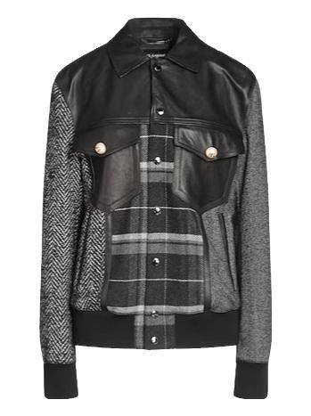 Dolce & Gabbana Plaid Leather Bomber Jacket - Black