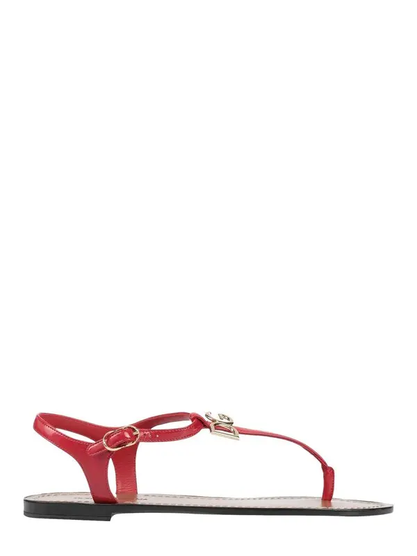 Dolce & Gabbana Patent Leather Thong Sandals With Buckle - Red