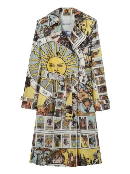 Burberry Long Tarot Print Silk Trench Coat - Gray