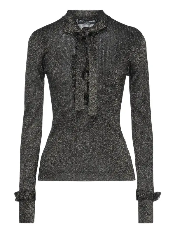 Dolce & Gabbana Two-tone Knit Long Sleeve Top With Bow-tie Neckline - Black
