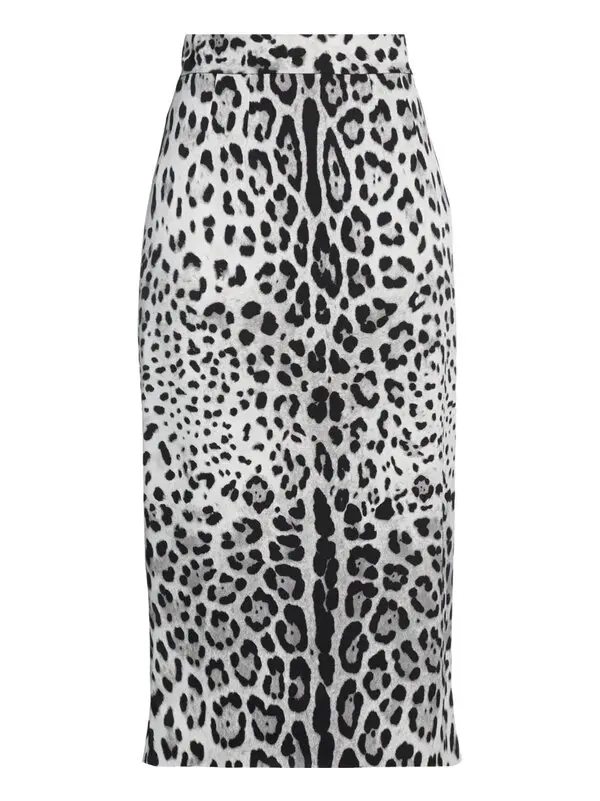 Dolce & Gabbana Leopard Print Crepe Pencil Midi Skirt - Grey