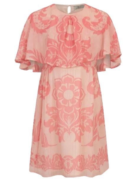 Etro Georgette Dress With Placed Floral Print And Tiered Design - Pink
