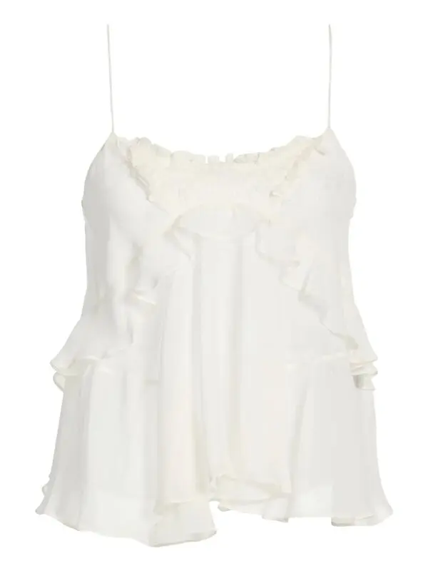 Isabel Marant Étoile Sleeveless Ruched Crepe Top With Ruffles - Ivory