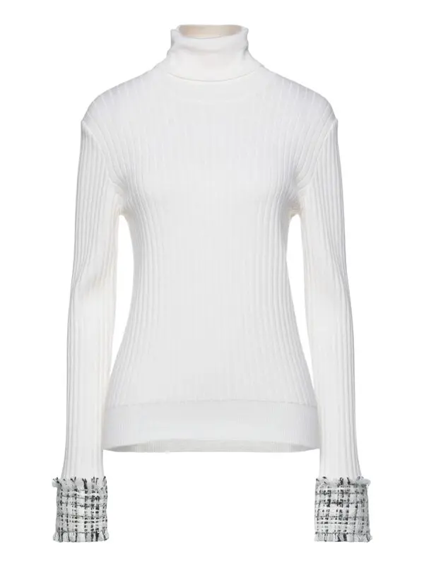 Dolce & Gabbana Ribbed Turtleneck With Embellished Cuffs - Off-white