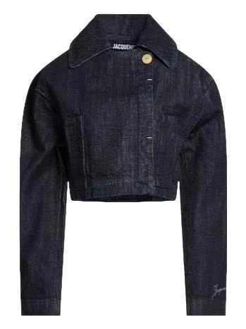 Jacquemus Dark Wash Cropped Denim Jacket With Embroidered Logo - Blue