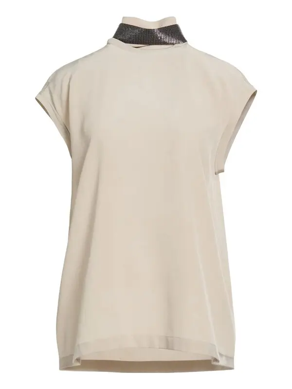 Brunello Cucinelli Sleeveless Turtleneck Top With Embellished Detachable Application - Nude