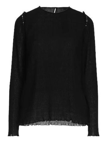 Max Mara Pleated Sheer Top With Rhinestone Trim - Black